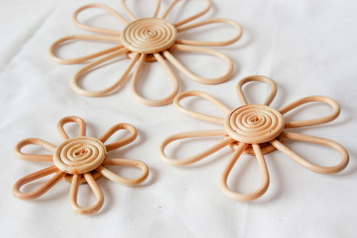 Rattan Daisy Flower Wall Decor Set 3, Daisy Rattan Nursery Wall Decor ...