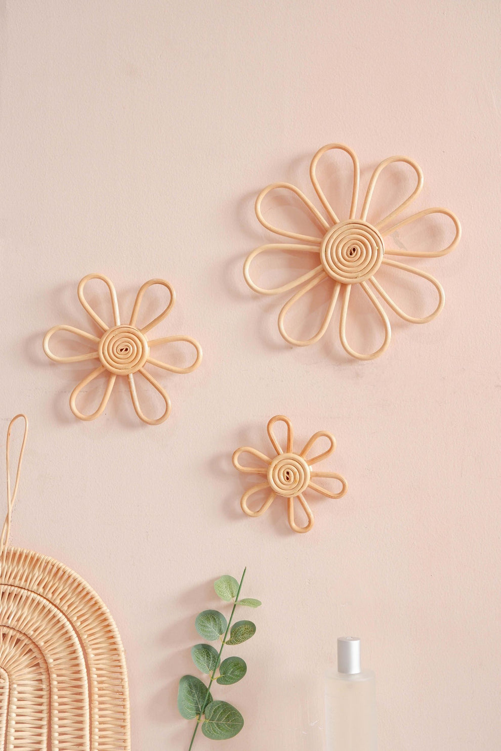 Rattan Daisy Flower Wall Decor Set 3, Daisy Rattan Nursery Wall Decor ...
